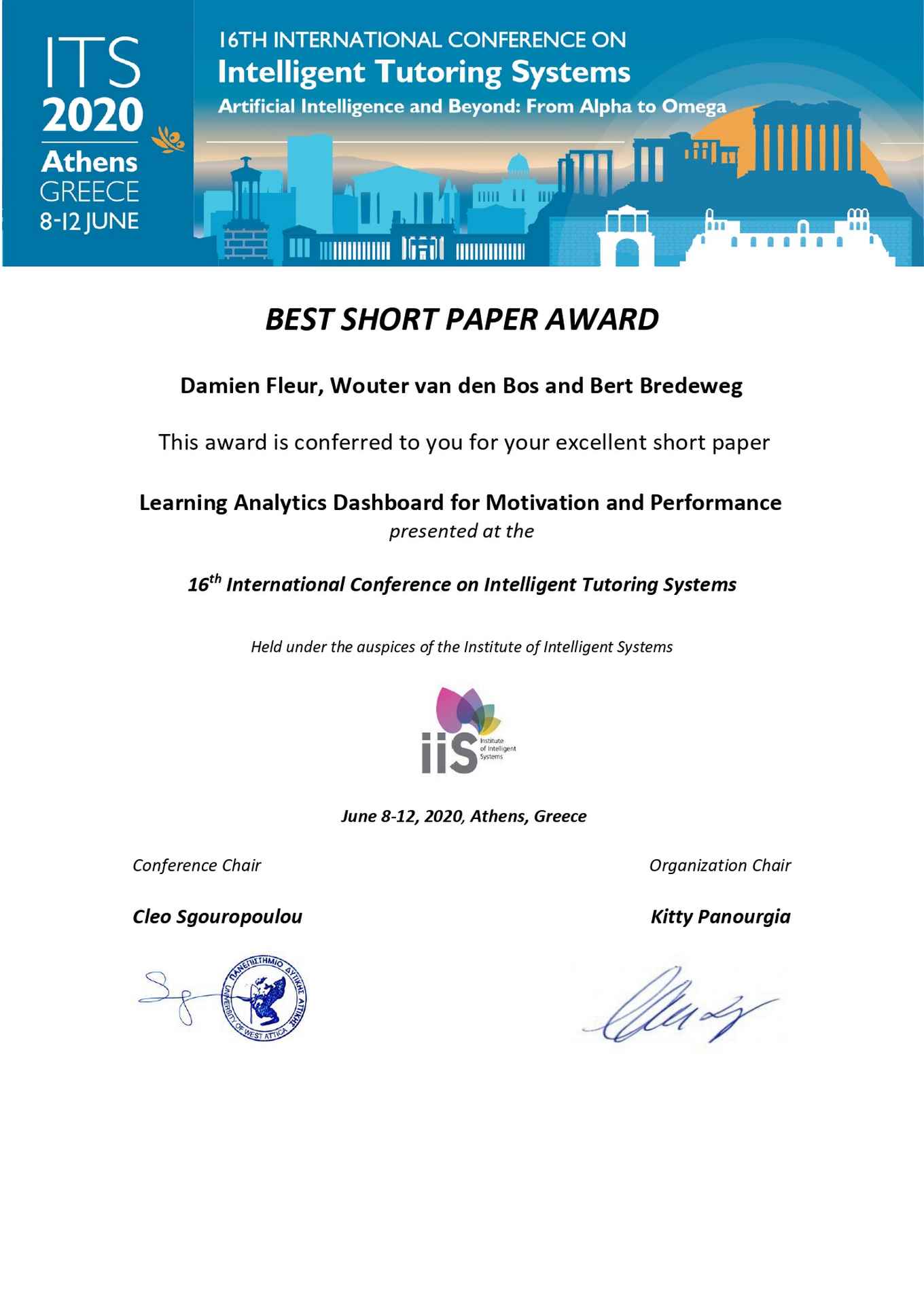 Damien Fleur received the Best Short Paper Award - Informatics ...